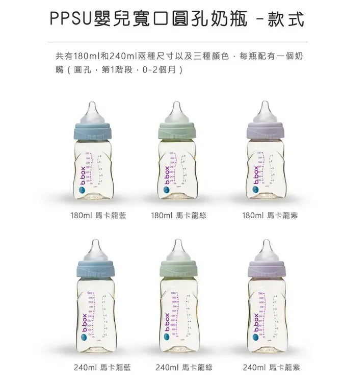 【b.box】PPSU嬰兒寬口圓孔奶瓶(180ml/240ml)-三色可選｜Global Online｜Global Mall 環球Online