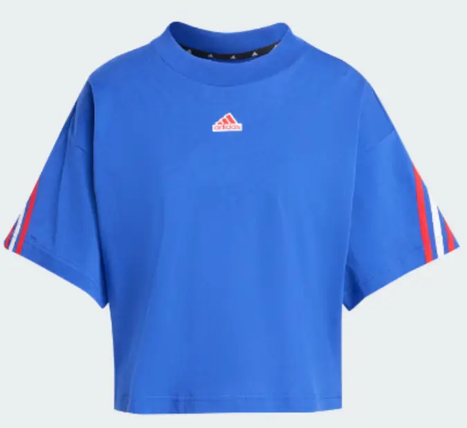 【Adidas】W FI 3S Tee 女款藍色 運動休閒 三線圓領短袖 IS8340｜板橋車站｜Global Mall 環球Online