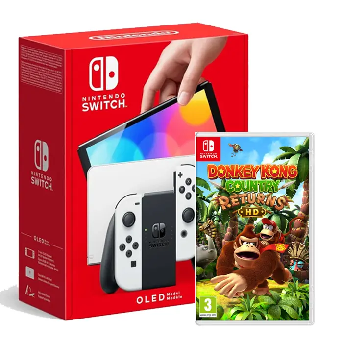 NS Nintendo Switch OLED 白手把主機 +咚奇剛 歸來 HD(台灣公司貨電力加強版)(主機+遊戲)｜Global Online｜Global Mall 環球Online