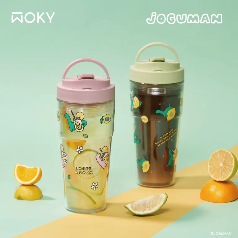 【WOKY 沃廚】《LINE FRIENDS》WOKY meets JOGUMAN –[ ]渾圓又又杯-雙層純透750ml 2入組 + 帆布手提隨行杯袋 1入｜Global Online ...