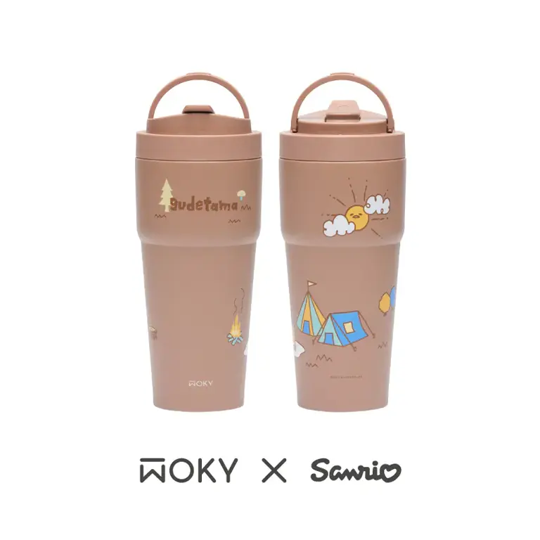 【WOKY 沃廚】《減塑環保》WOKY X SANRIO-蛋黃哥 -[ ]渾圓杯雙層陶瓷750ml (附矽膠吸管)｜Global Online｜Global Mall 環球Online