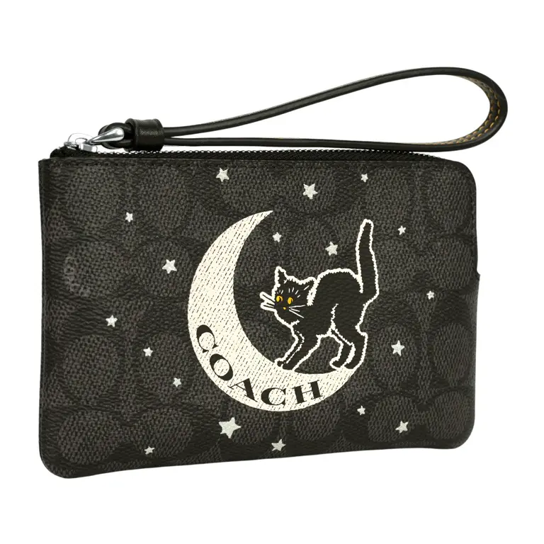 【COACH】CC Logo 萬聖節黑貓圖案塗層帆布手拿包｜Global Online｜Global Mall 環球Online