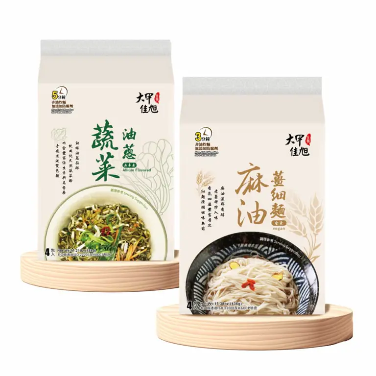 【大甲佳旭】大甲佳旭 蔬菜油蔥麵122g*4包/袋/麻油薑麵線109g*4包/袋 (兩款各2袋)｜Global Online｜Global Mall 環球Online
