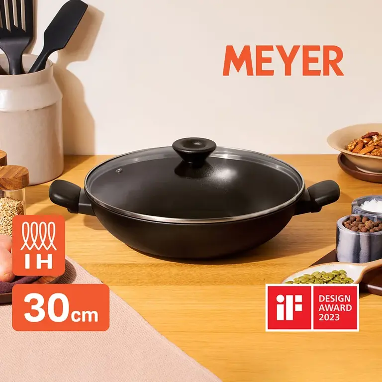 【MEYER 美亞鍋具】《MEYER 鎧甲黑系列》30CM 導磁陽極氧化雙耳萬用鍋有蓋｜新北中和｜Global Mall 環球Online