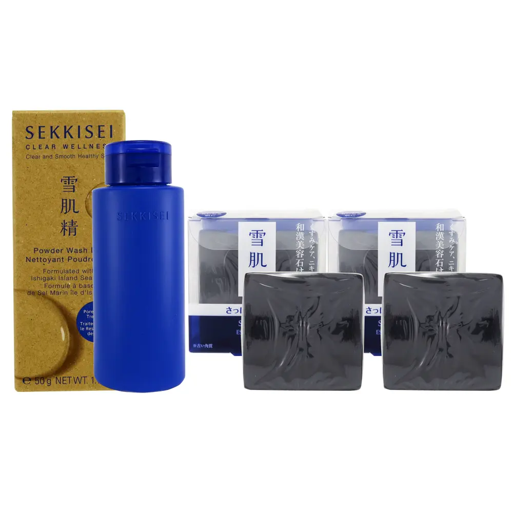 雪肌精 漾活淨鹽洗顏粉50g+雪肌精黑碳淨化潔顏皂 120gx2 _ 公司貨｜Global Online｜Global Mall 環球Online
