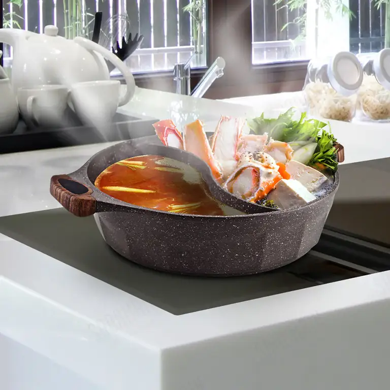 【仙德曼】大理石七層不沾鴛鴦鍋(含玻璃鍋蓋)32cm AG032｜南港車站｜Global Mall 環球Online